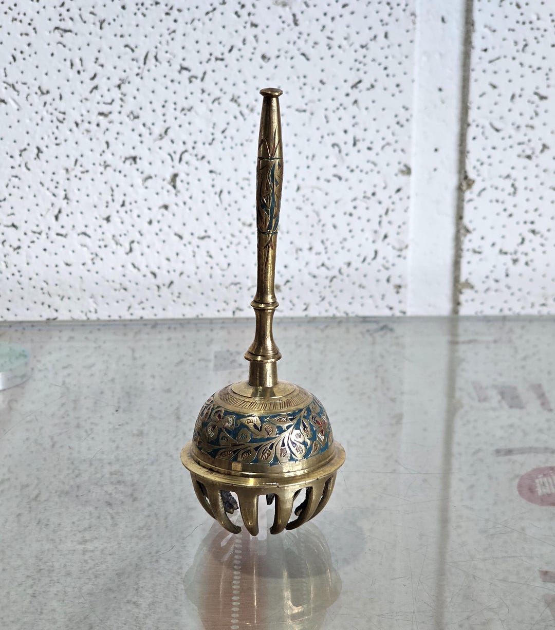 Solid Brass Bell, Antique Engraved Brass Bell, Floral Colored. - Etsy