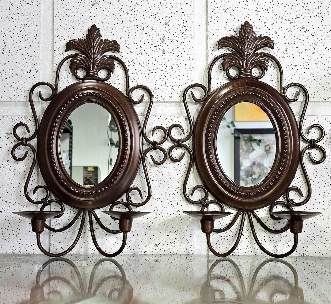 Set of Two Candlestick Wall Mirrors, Meta Pairl Wall Mirrors. - Etsy
