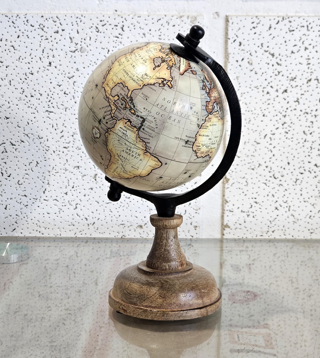 Antique Globe With Wooden Base. Office Decoration. Antique Globe Metal ...