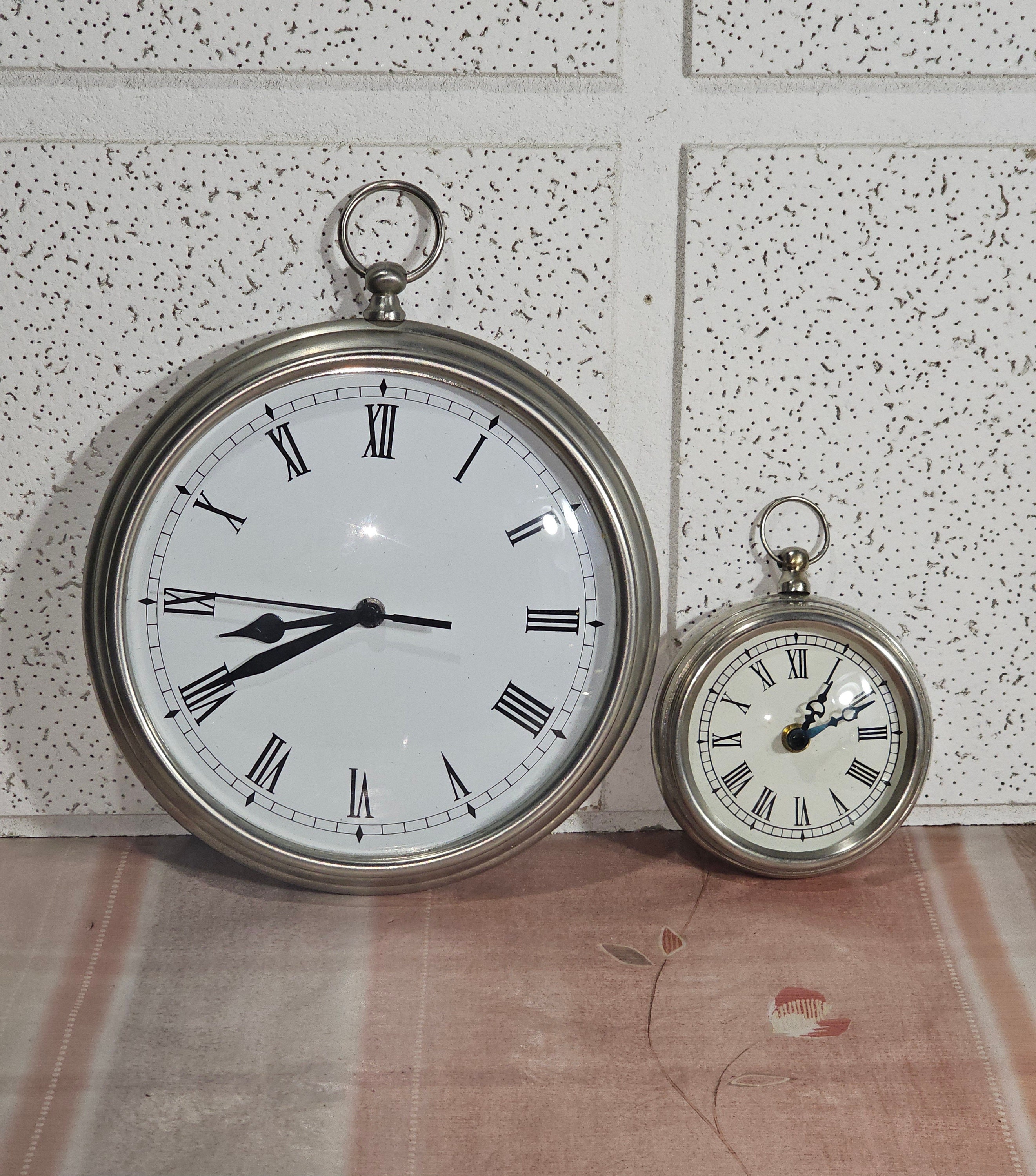 Large Silver Clock White Brass, Prestige Clock, Made in Taiwan, Black ...