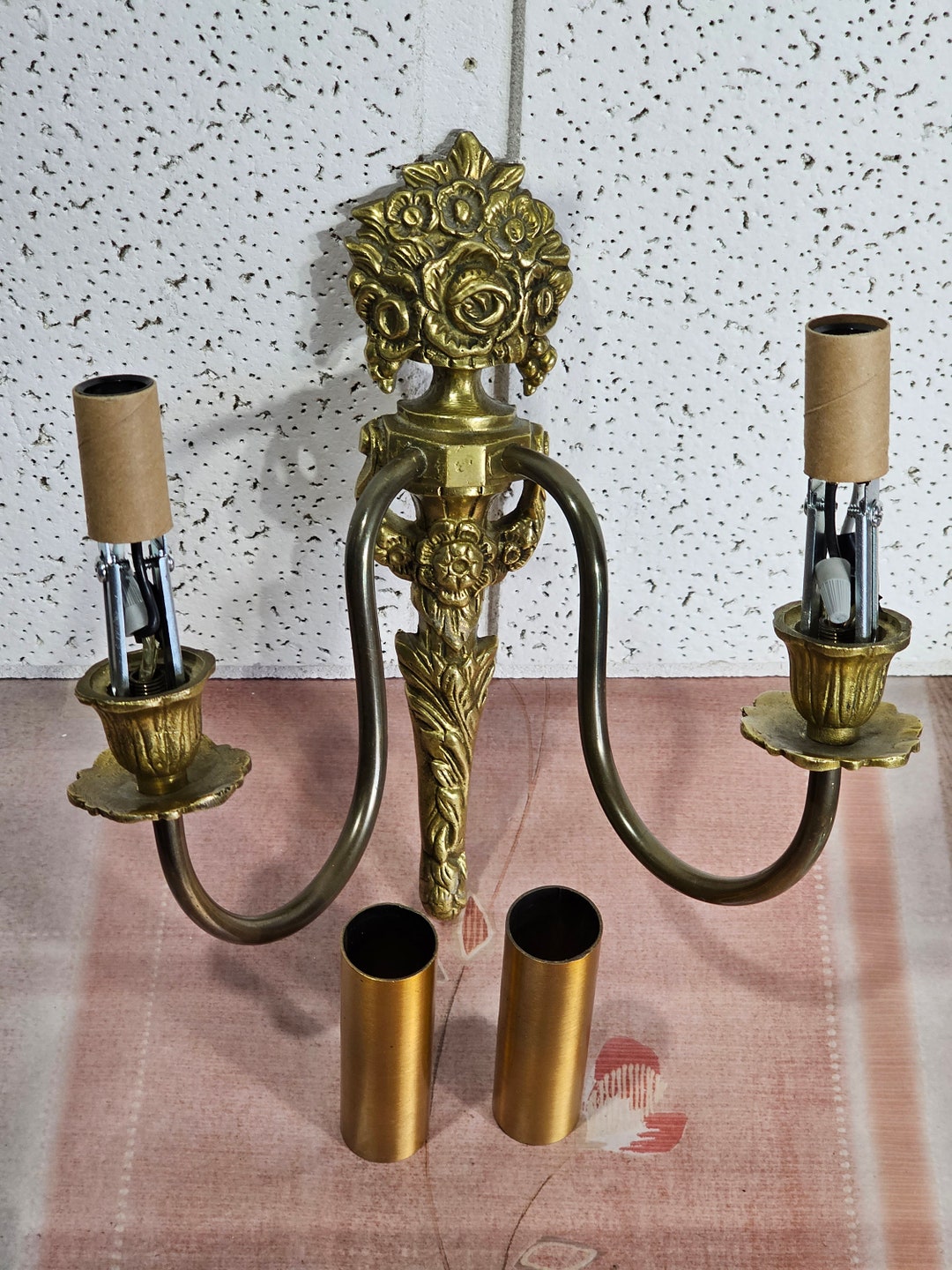 Double Wall Light in Solid Brass, Antique Double Light Fixture in Solid ...