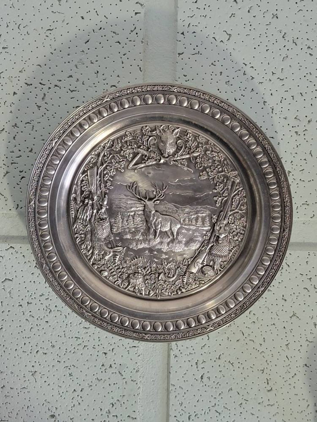 WMF Zinn Pewter/ Vintage 1950s WMF Zinn Pewter Hunting Scene Wall Plate ...