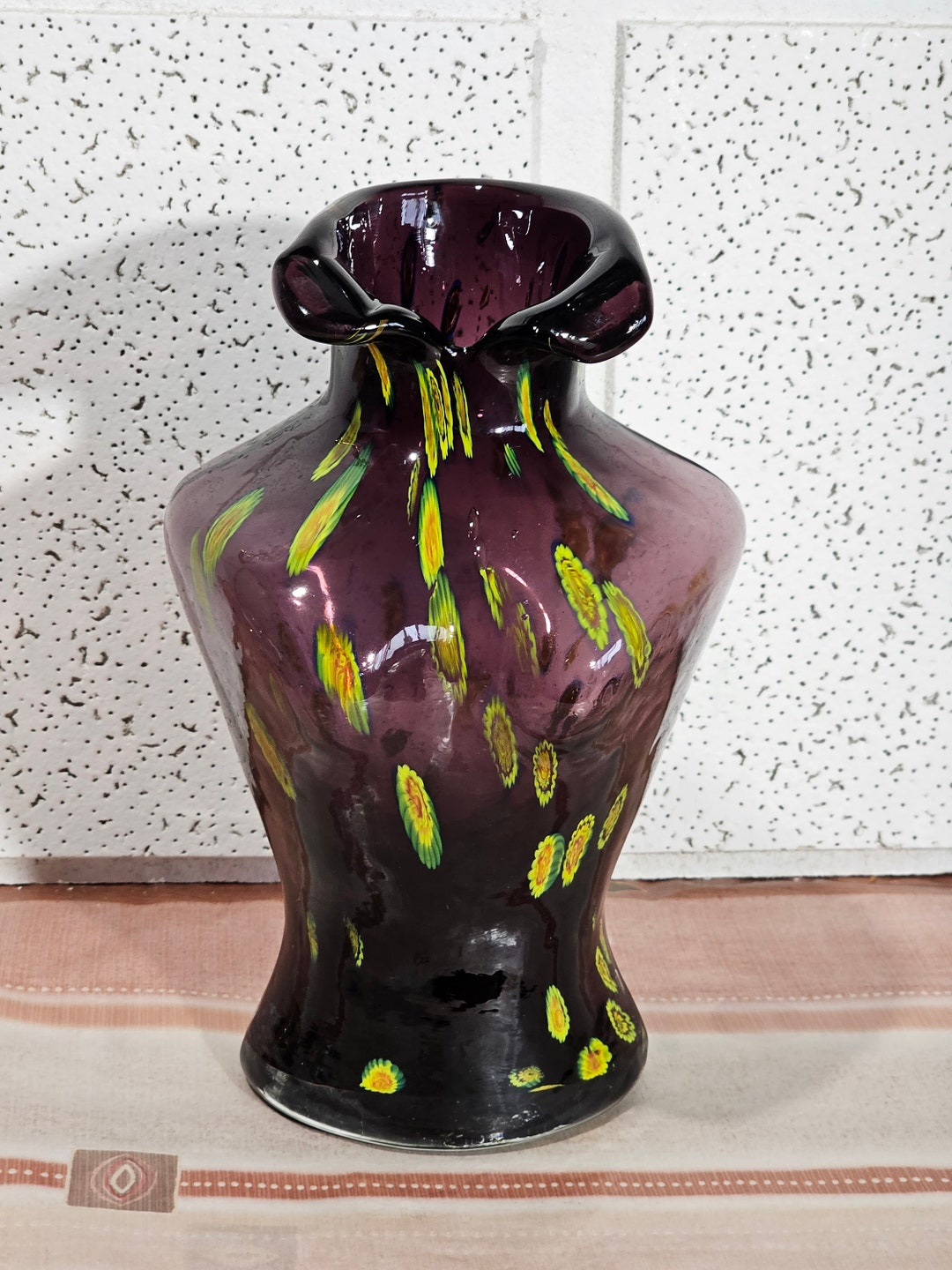 Vintage Murano Glass Vase With a Rich Amethyst Base Tone and Designed ...