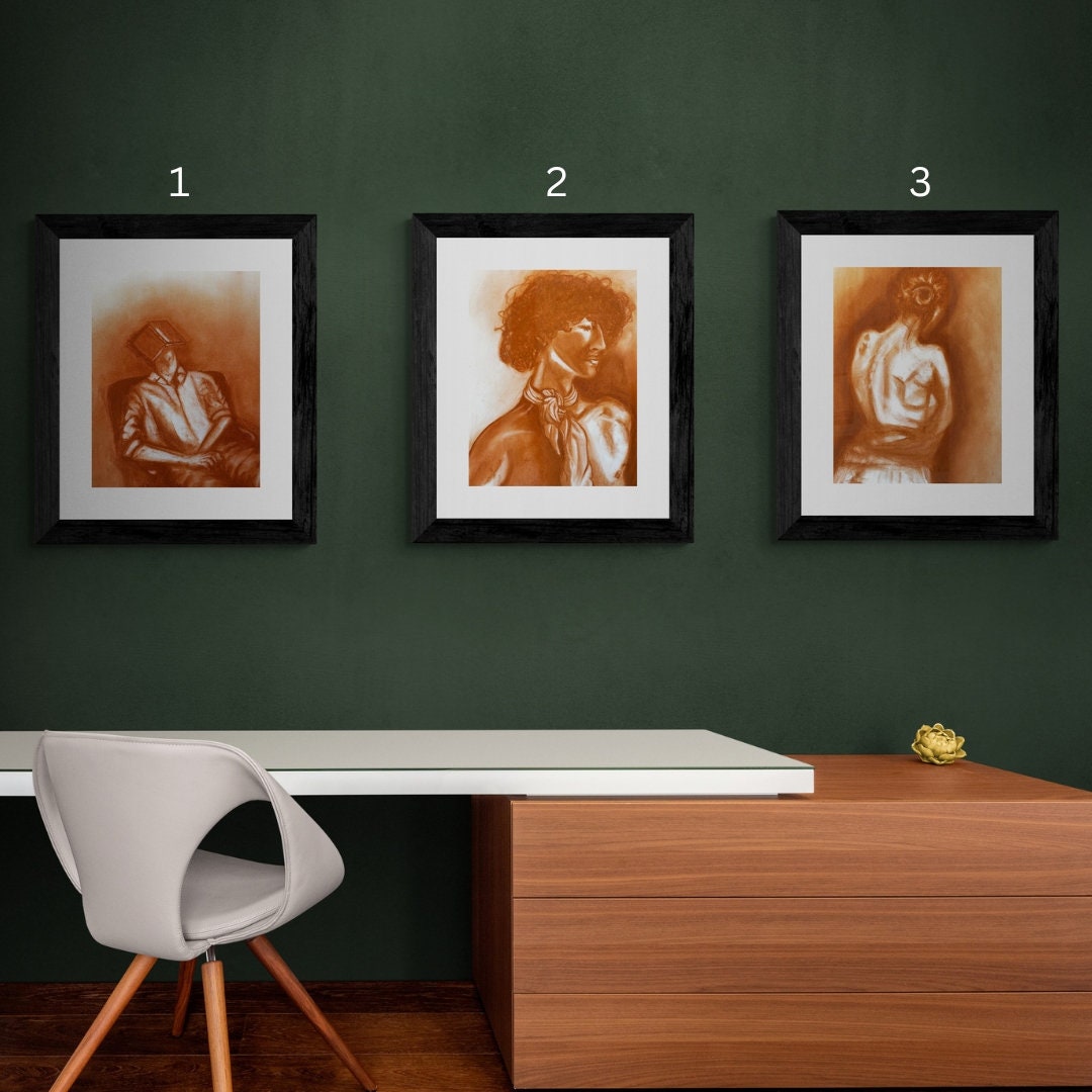 Hand-drawn Sepia Charcoal Sketches - Original Framed Art - Sepia - Etsy