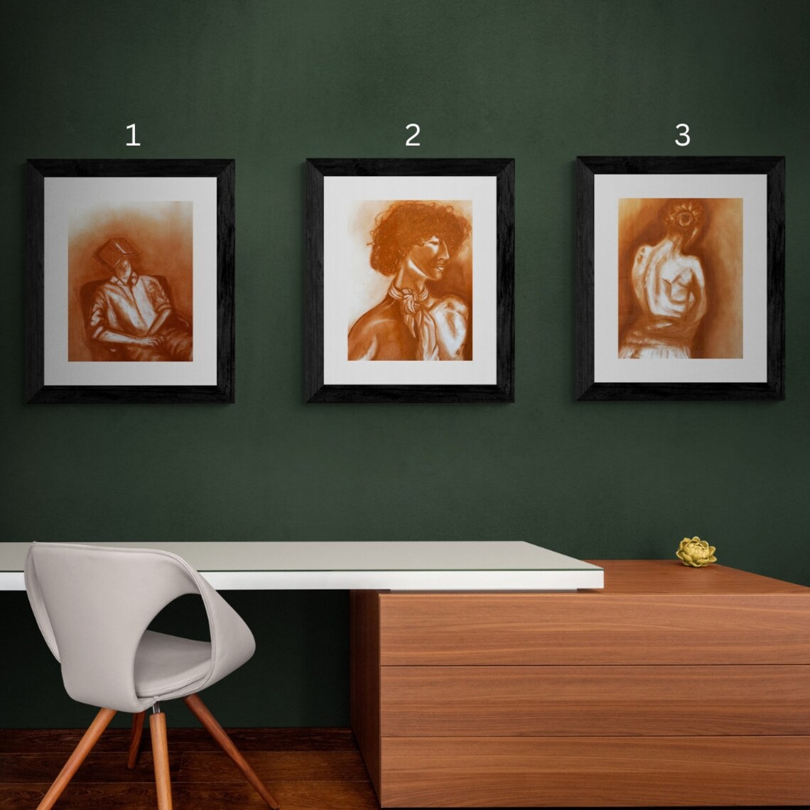 Hand-drawn Sepia Charcoal Sketches - Original Framed Art - Sepia - Etsy