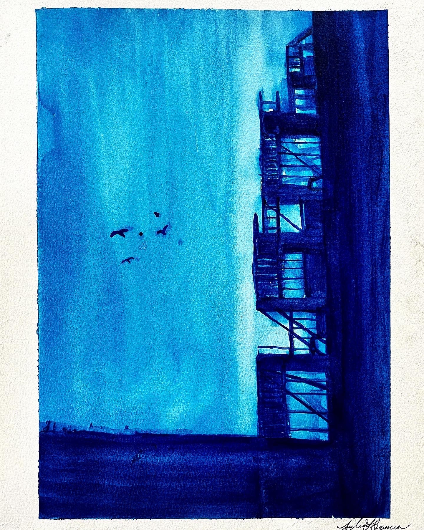 Original Monochromatic Blue Watercolor - Vibrant Dynamic Artwork to ...