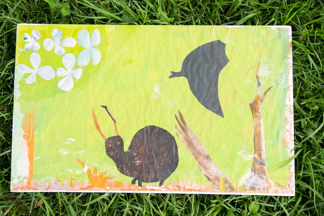 Insect & Glider Collage Art | Emerald Green Mixed Media | Wildlife ...