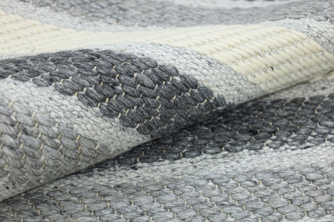 Handwoven Wool Rug in Grey and White Stripes, Durable Eco-friendly ...