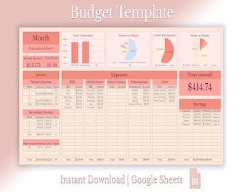 Monthly Budget Spreadsheet Template for Google Sheets, Paycheck Budget ...