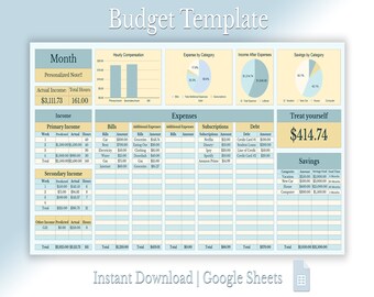 Monthly Budget Spreadsheet Template for Google Sheets, Paycheck Budget ...
