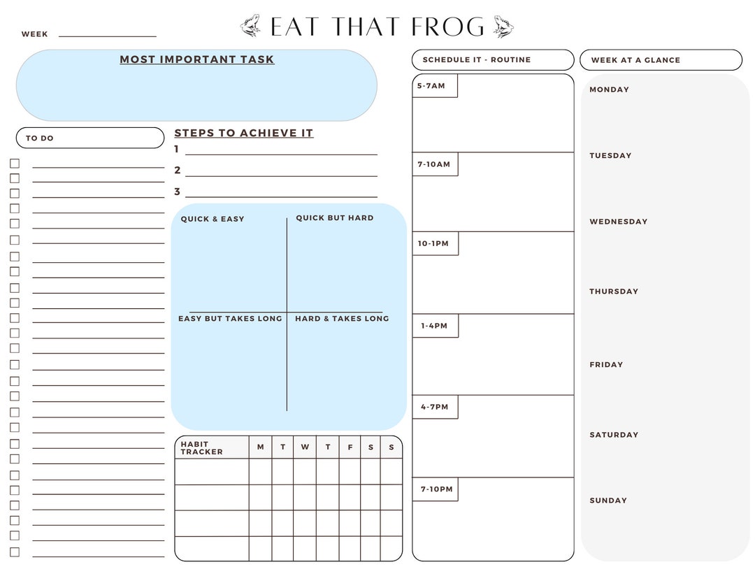 Eat That Frog Daily & Weekly Planner | Habit Tracker | Schedule | to Do ...