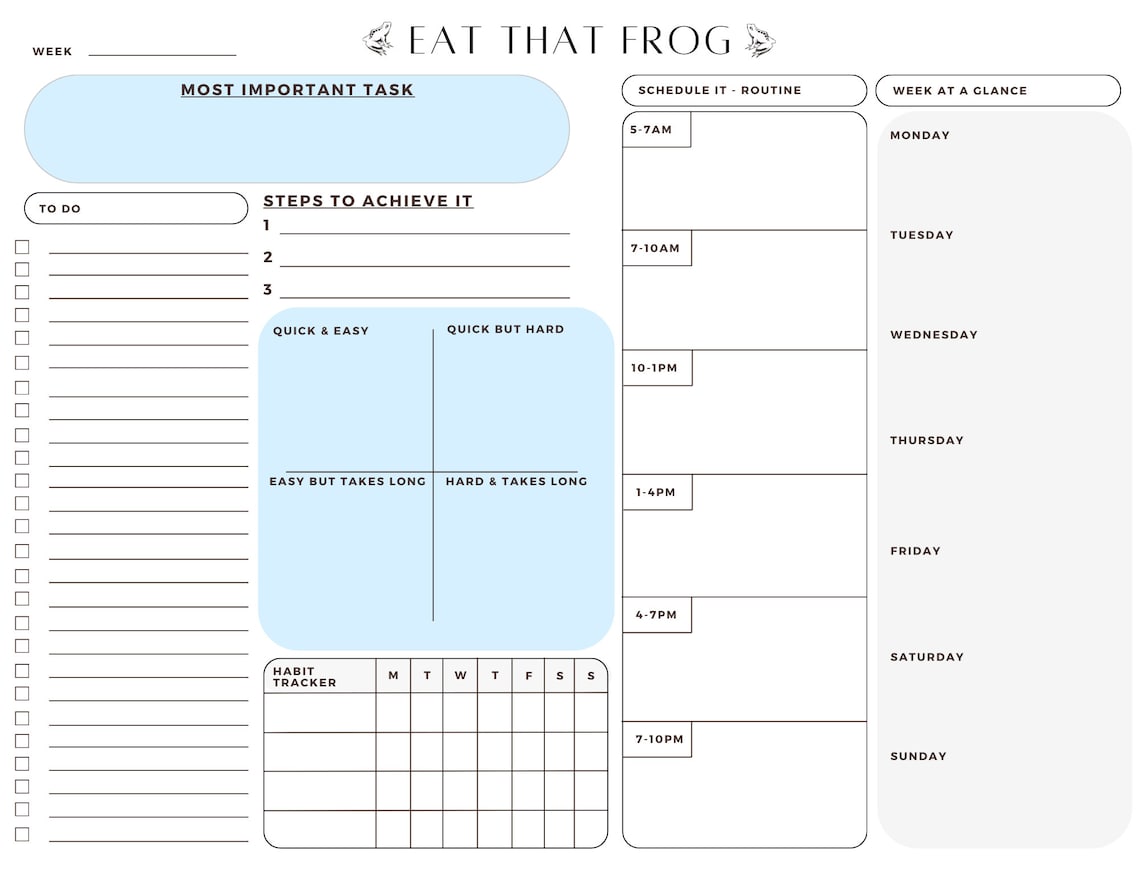 Eat That Frog Daily & Weekly Planner | Habit Tracker | Schedule | to Do ...