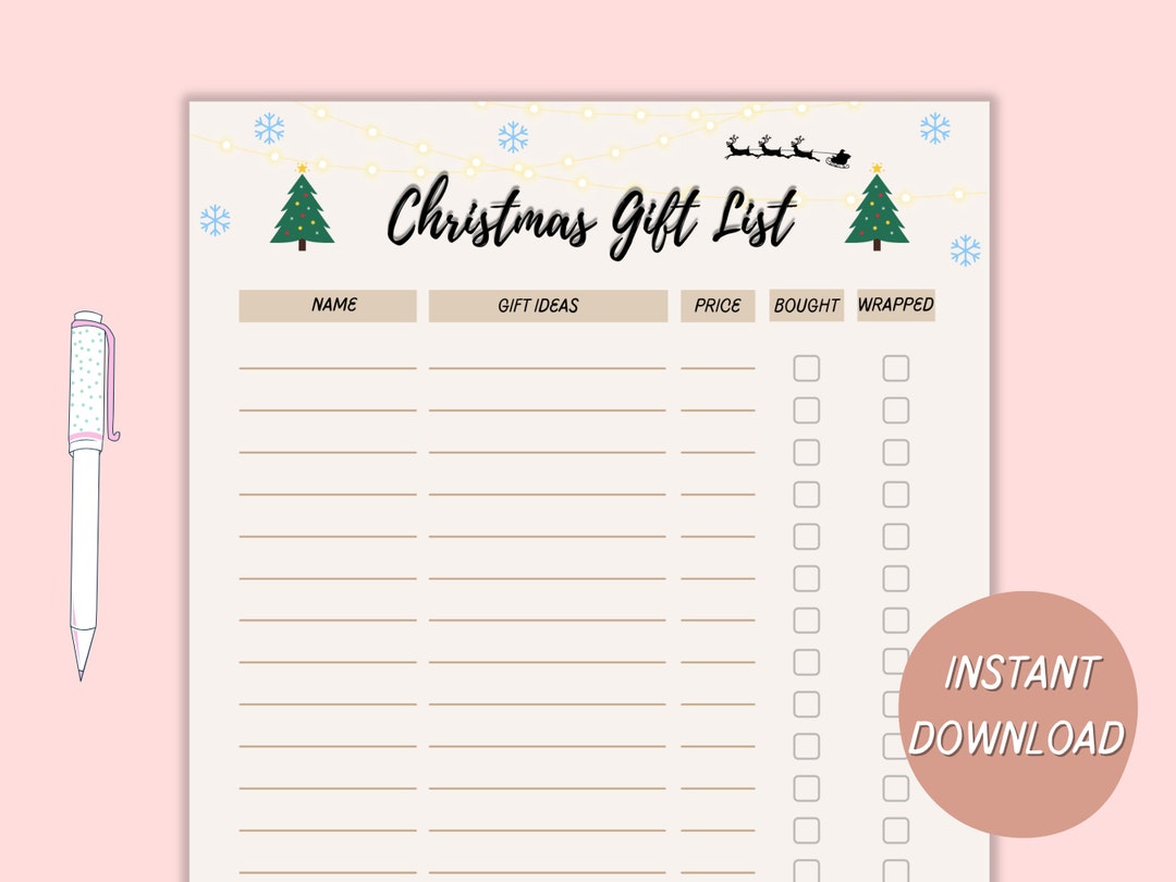 Christmas Gift List Printable Holiday Gift List Goodnotes List Instant ...