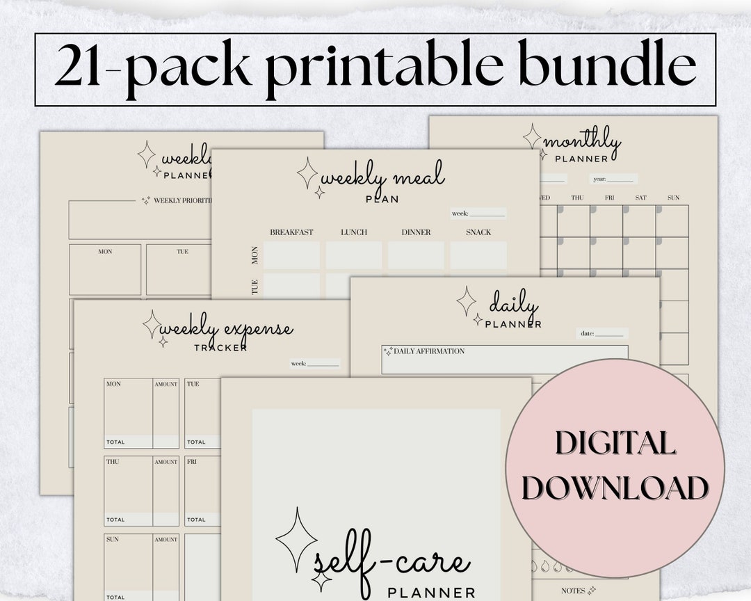 Self Care Planner Printable Bundle, Weekly Meal Plan, Habit Tracker ...