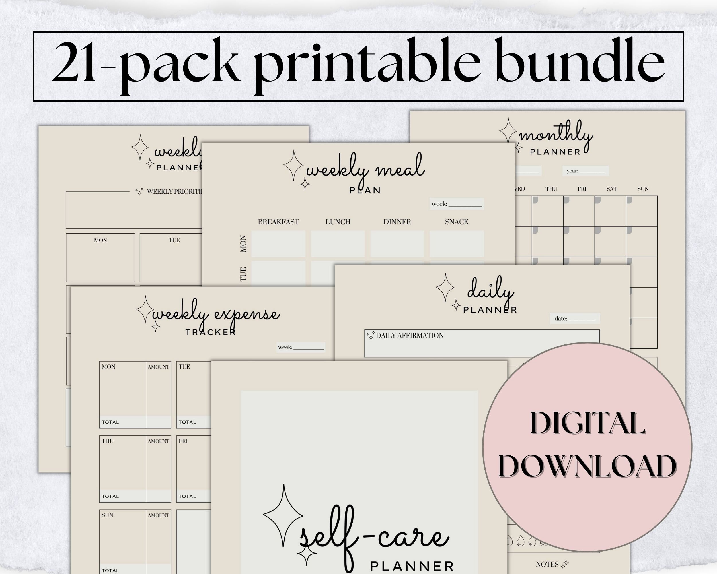 Self Care Planner Printable Bundle Weekly Meal Plan Habit - Etsy