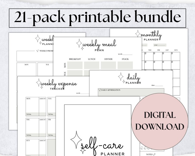 Self Care Planner Printable Bundle, Weekly Meal Plan, Habit Tracker ...