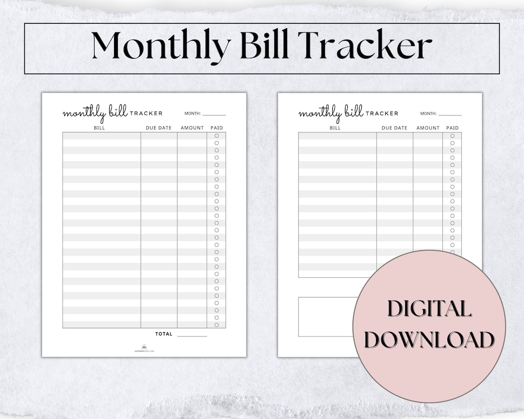 Monthly Bill Tracker Printable, Financial Budget, Financial Tracker ...