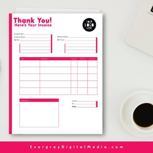 Modern Invoice Template for Word Hot Pink Thank You Invoice, Editable ...