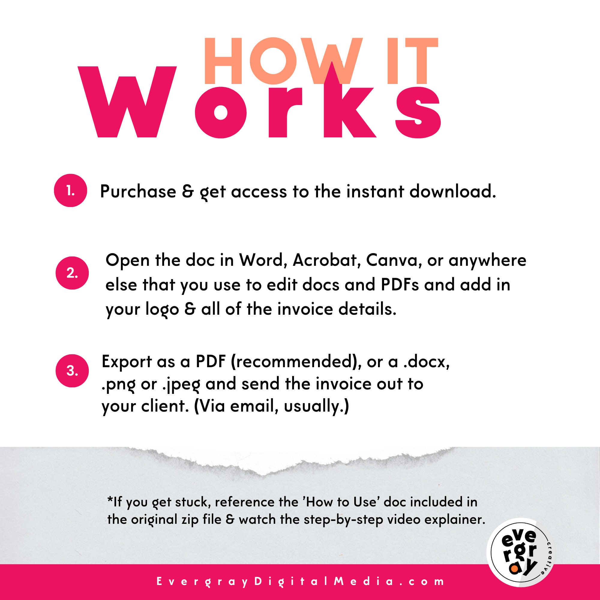 Modern Invoice Template for Word Hot Pink Thank You Invoice, Editable ...