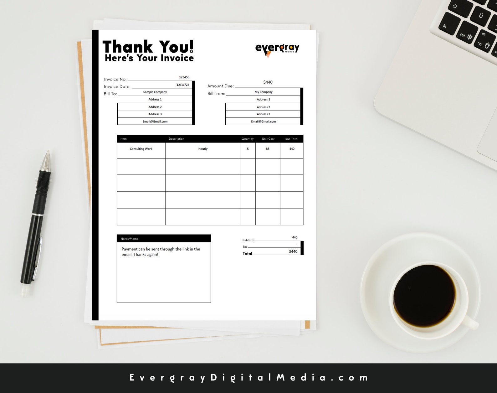 Modern Invoice Template for Word, Thank You Invoice, Editable Printable ...
