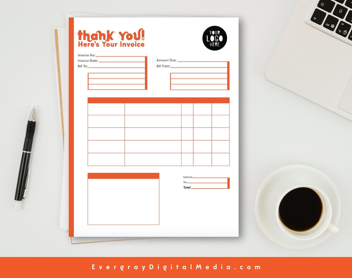 Modern Invoice Template for Word in Retro Orange Thank You Invoice ...