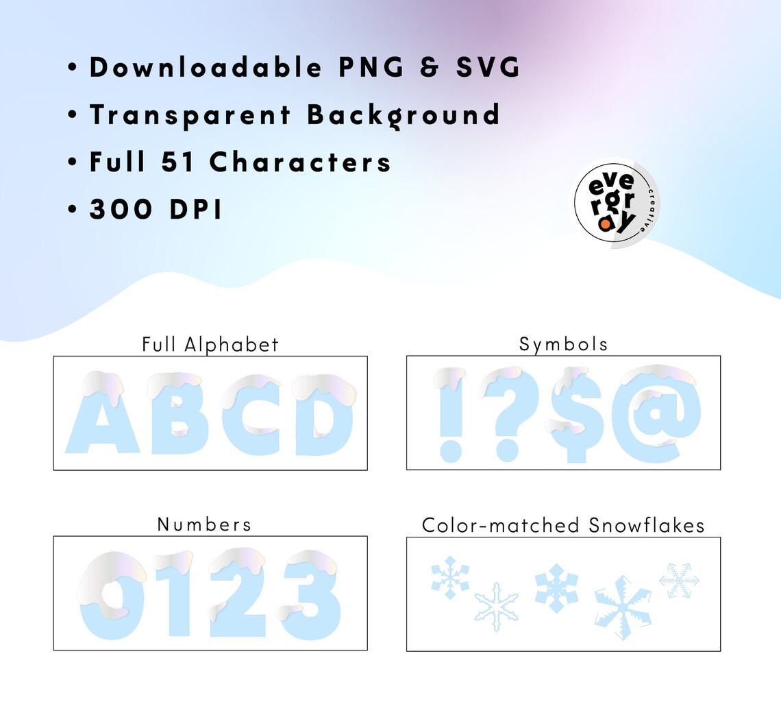 Winter Wonderland Alphabet and Transparent Snowflake Clipart Bundle in ...