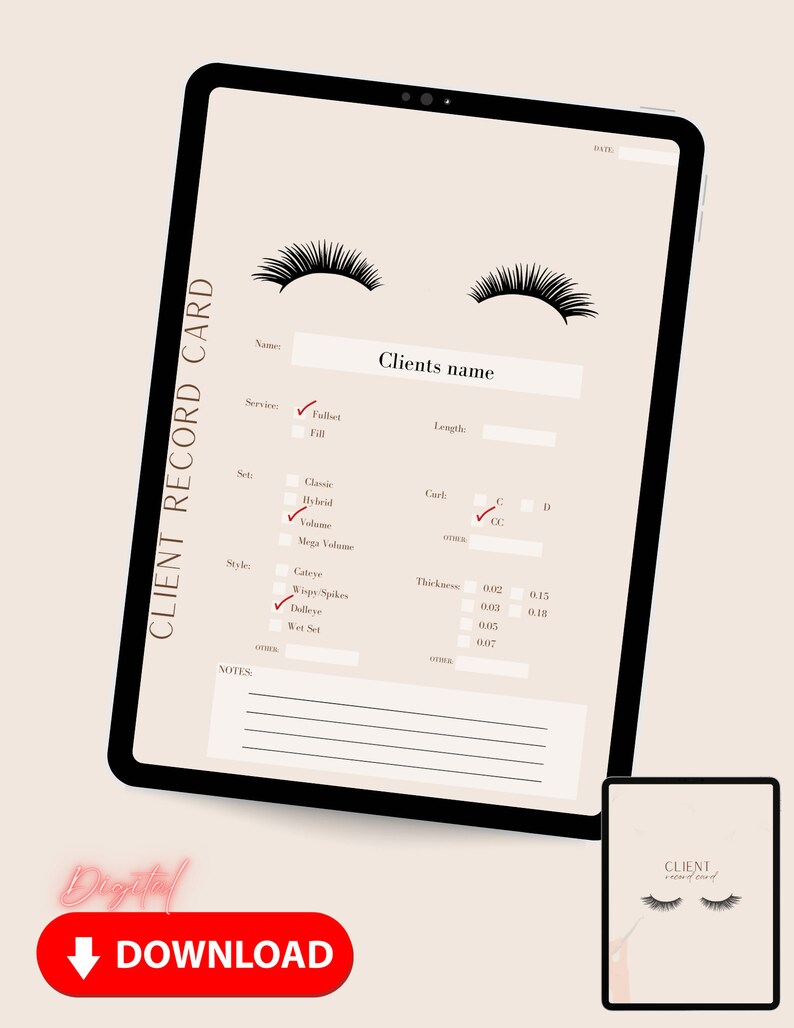 Digital Client Record Card - Etsy