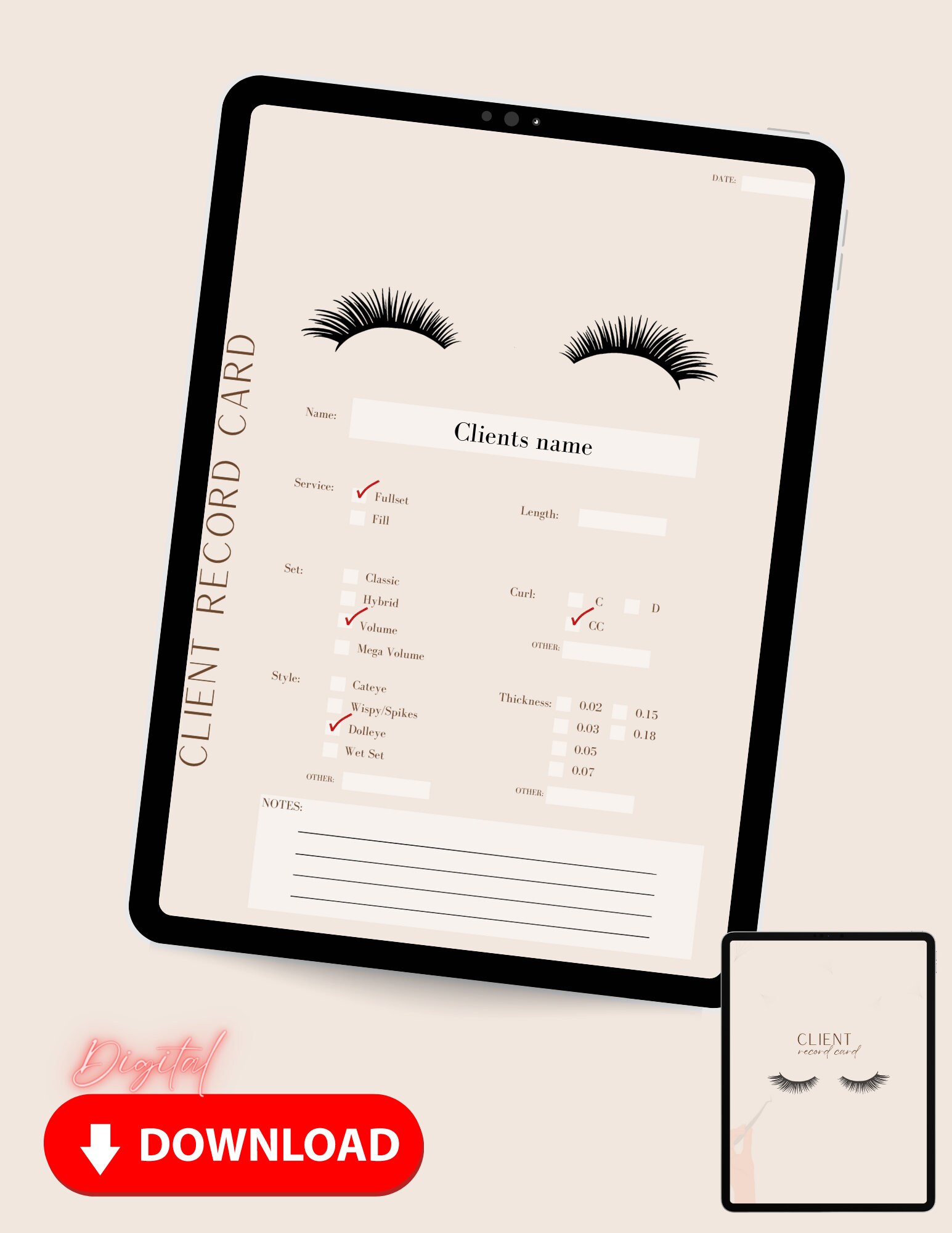 Digital Client Record Card - Etsy