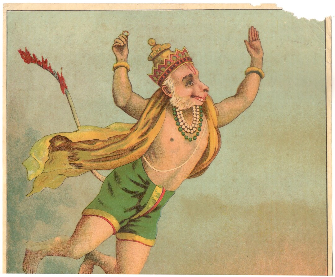 Rare Original Raja Ravi Varma Lithograph: Lanka Dahan Hanuman 14"x10 ...