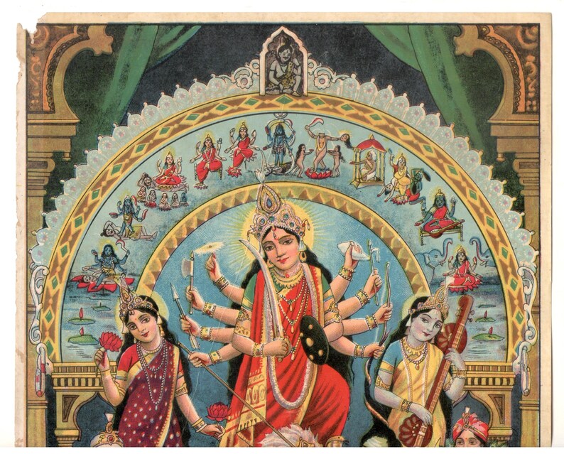 Rare Original Raja Ravi Varma Lithograph: Shri Durga Devi 14" X 10 ...