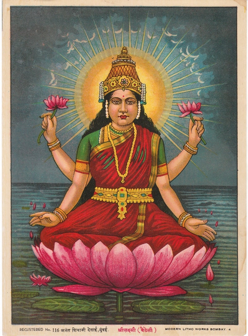 Rare Original Lithograph: Laxmi 7x9 goddess Laxmi - Etsy