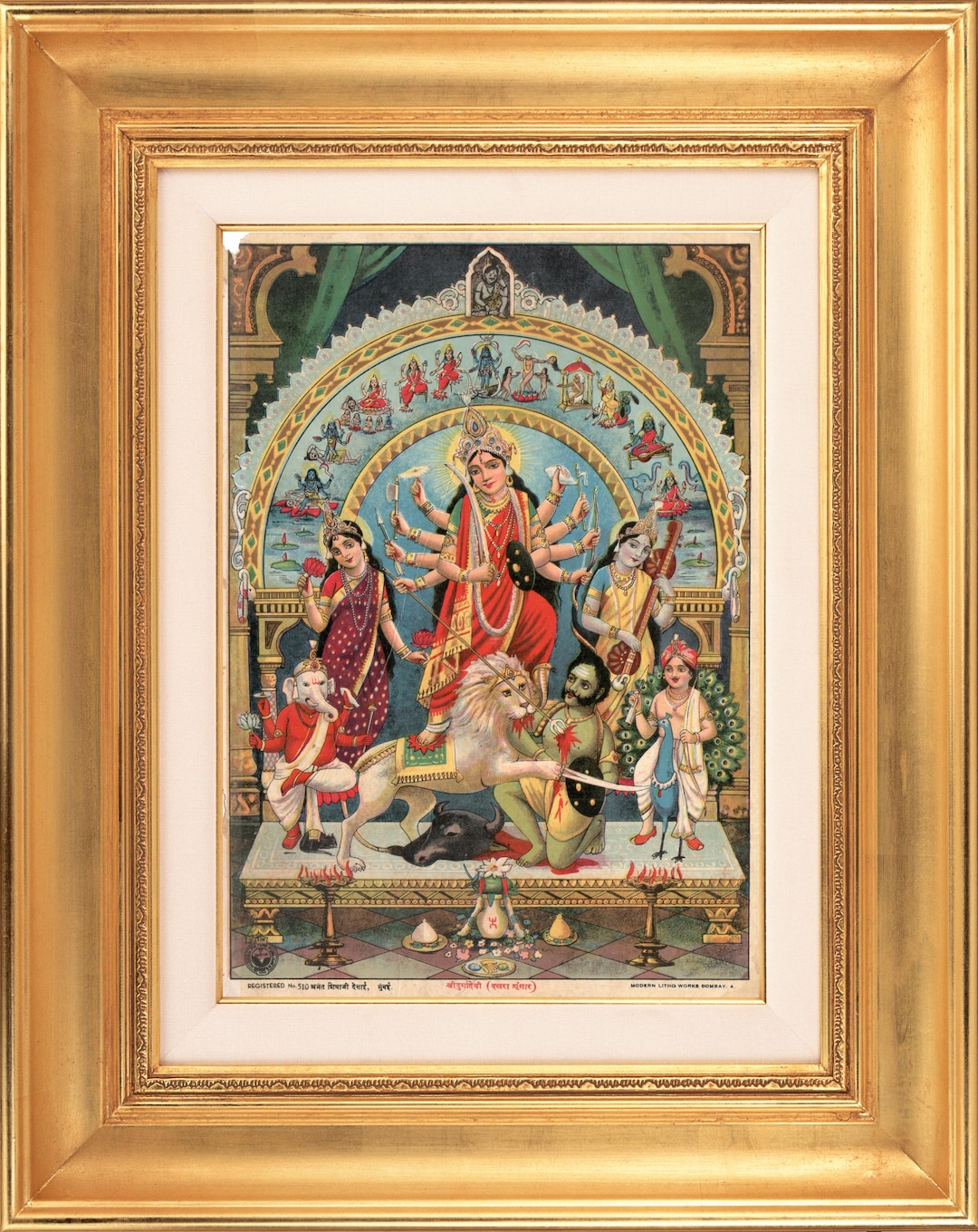 Rare Original Raja Ravi Varma Lithograph: Shri Durga Devi 14" X 10 ...