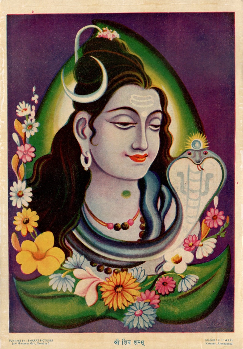 Rare 1950's Vintage Prints of Shiva Krishna Vishnu Laxmi: Set of 7 in ...