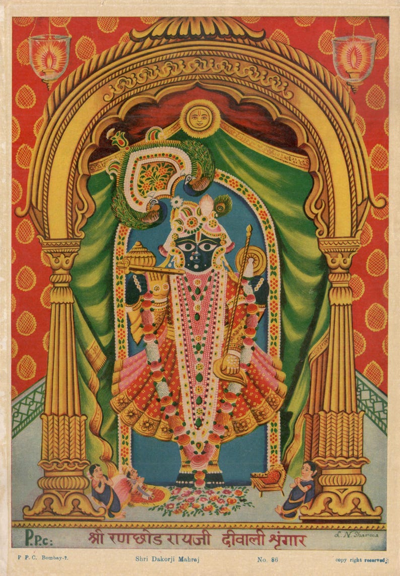 Rare 1950's Vintage Lithograph Print of Ranchhodraiji Dakor by L N ...