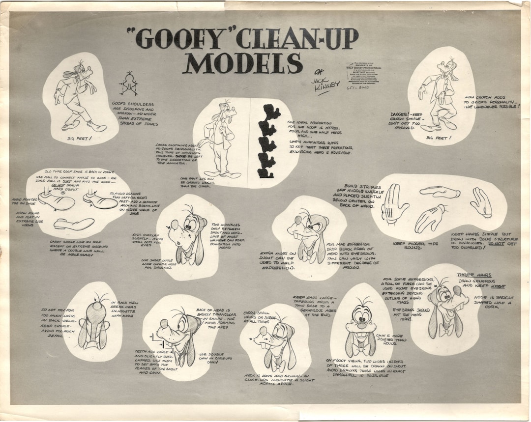 Disney Goofy CLEAN-UP MODELS Original Photostat Model Sheet 1950's - Etsy