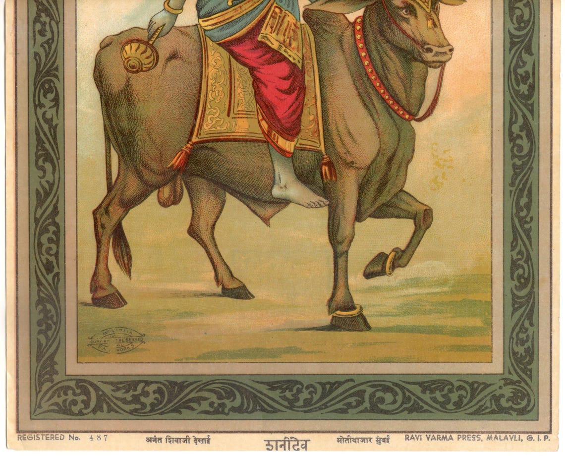 Rare Original Raja Ravi Varma Lithograph: Shani Dev 14"x10" - Etsy
