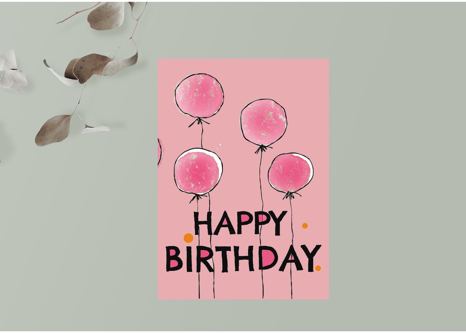 Pink Balloons Printable Birthday Card Pink Digital Happy Birthday Card ...