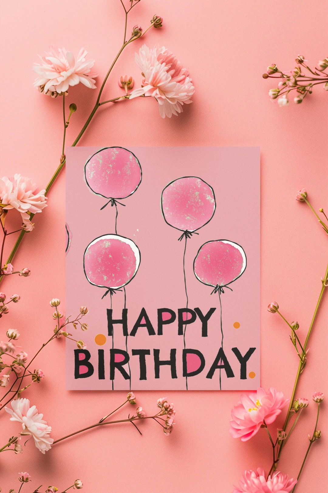 Pink Balloons Printable Birthday Card | Pink Digital Happy Birthday ...