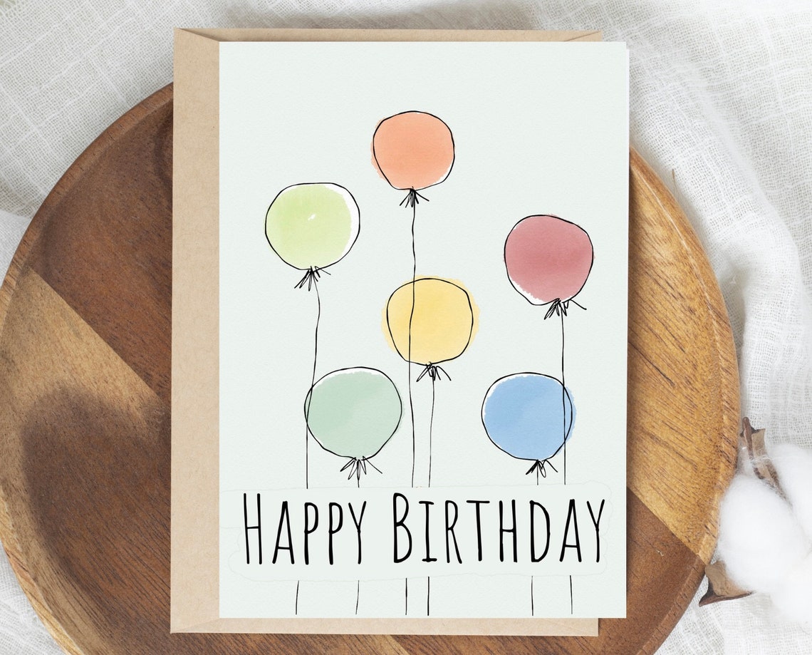 Printable Birthday Card Colorful Bday Card With Balloons Digital ...