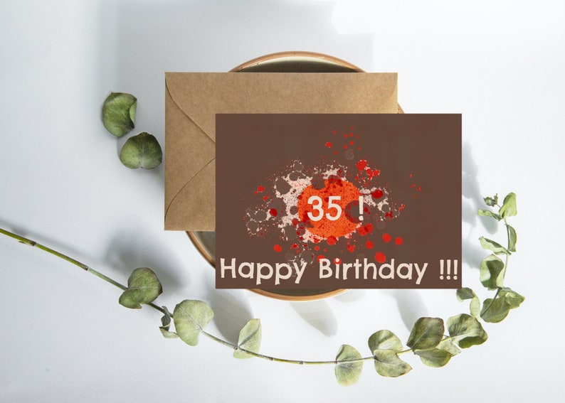 35th Birthday Card Printable Happy Birthday 35 Birthday Card Orange ...