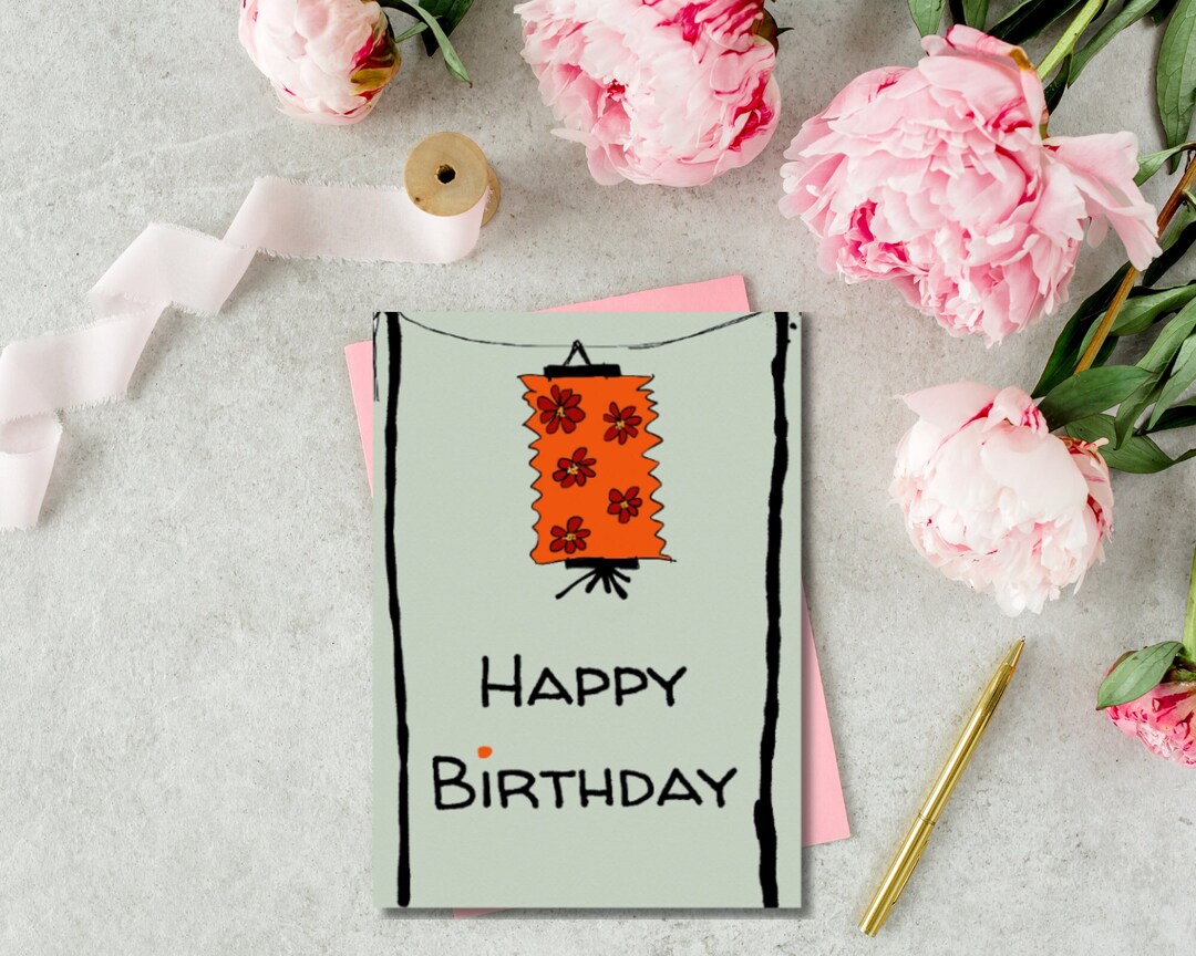 Printable Green Birthday Card Birthday Card With Lantern Printable ...