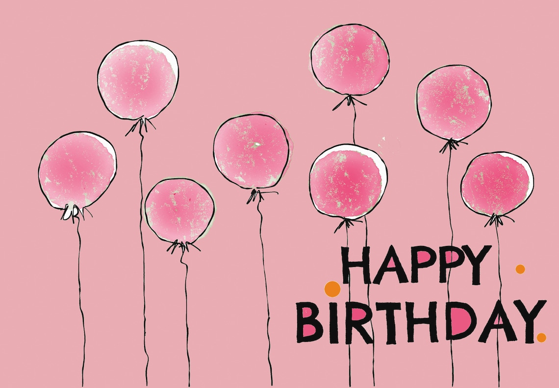 Pink Balloons Printable Birthday Card Pink Digital Happy - Etsy