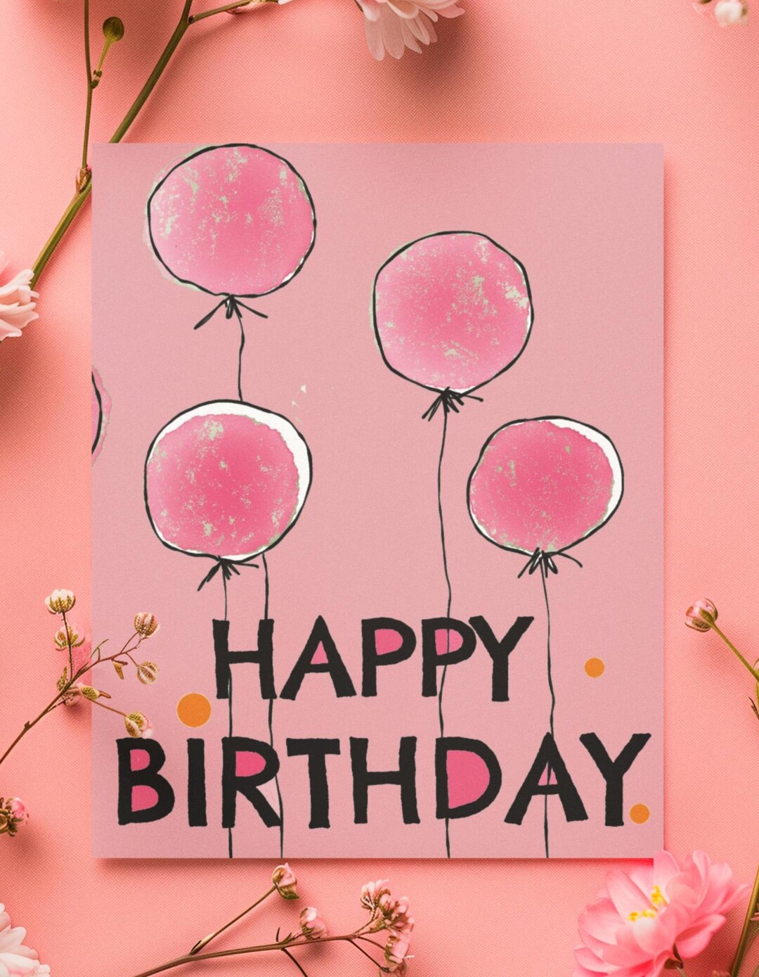 Pink Balloons Printable Birthday Card | Girlie Birthday Print | Double ...