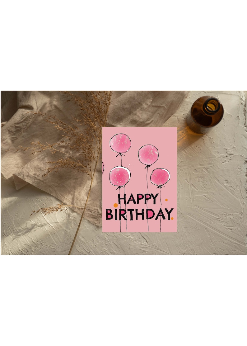 Pink Balloons Printable Birthday Card | Pink Digital Happy Birthday ...