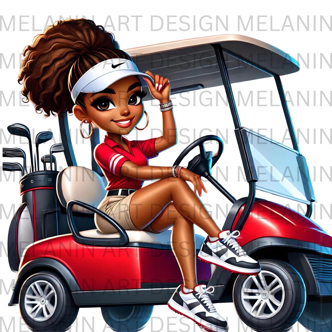 Black Girls Golf, Cartoon Golf Cart, Black Girl Golf, Woman Golf, Black ...