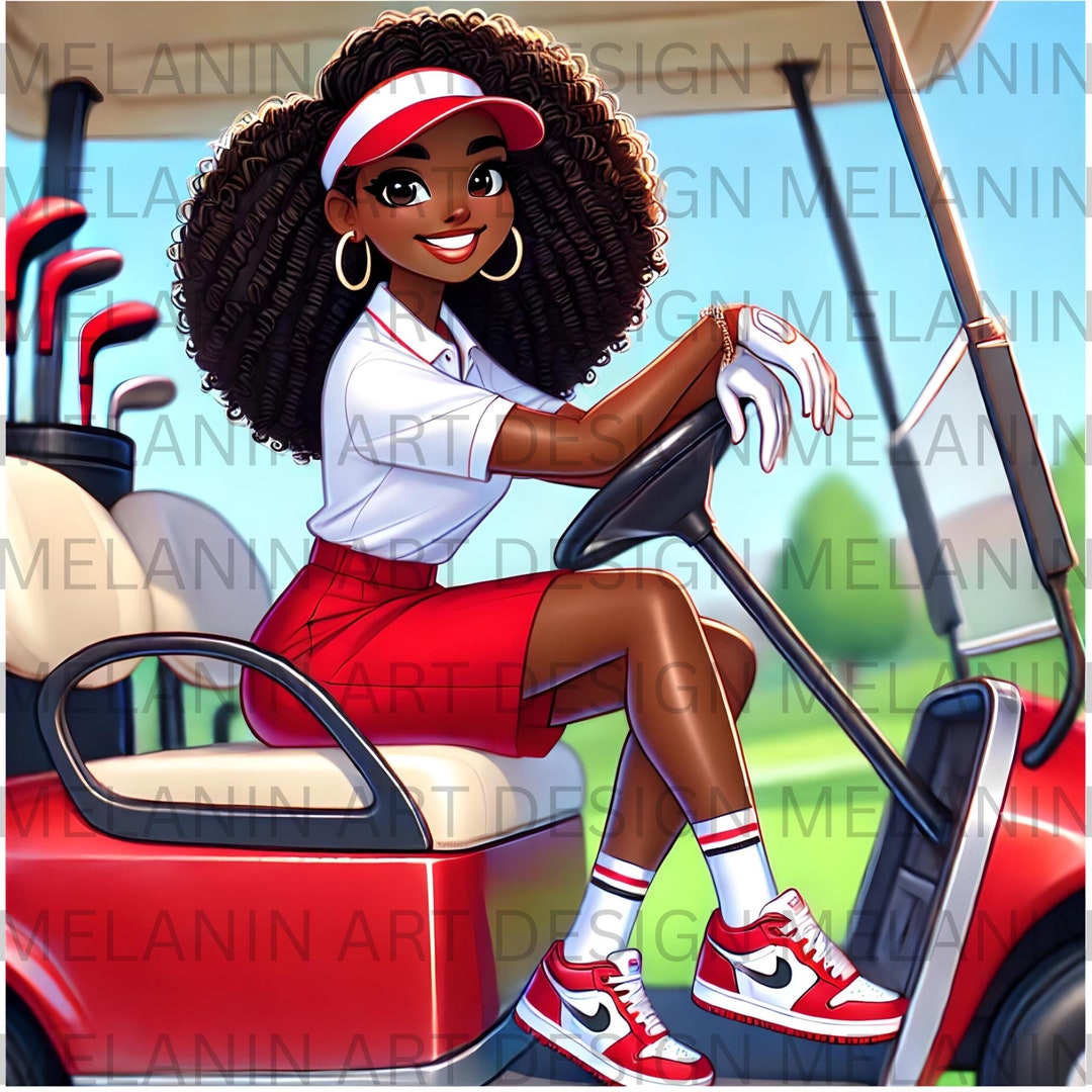 Black Girls Golf, Cartoon Golf Cart, Black Girl Golf, Woman Golf, Black ...