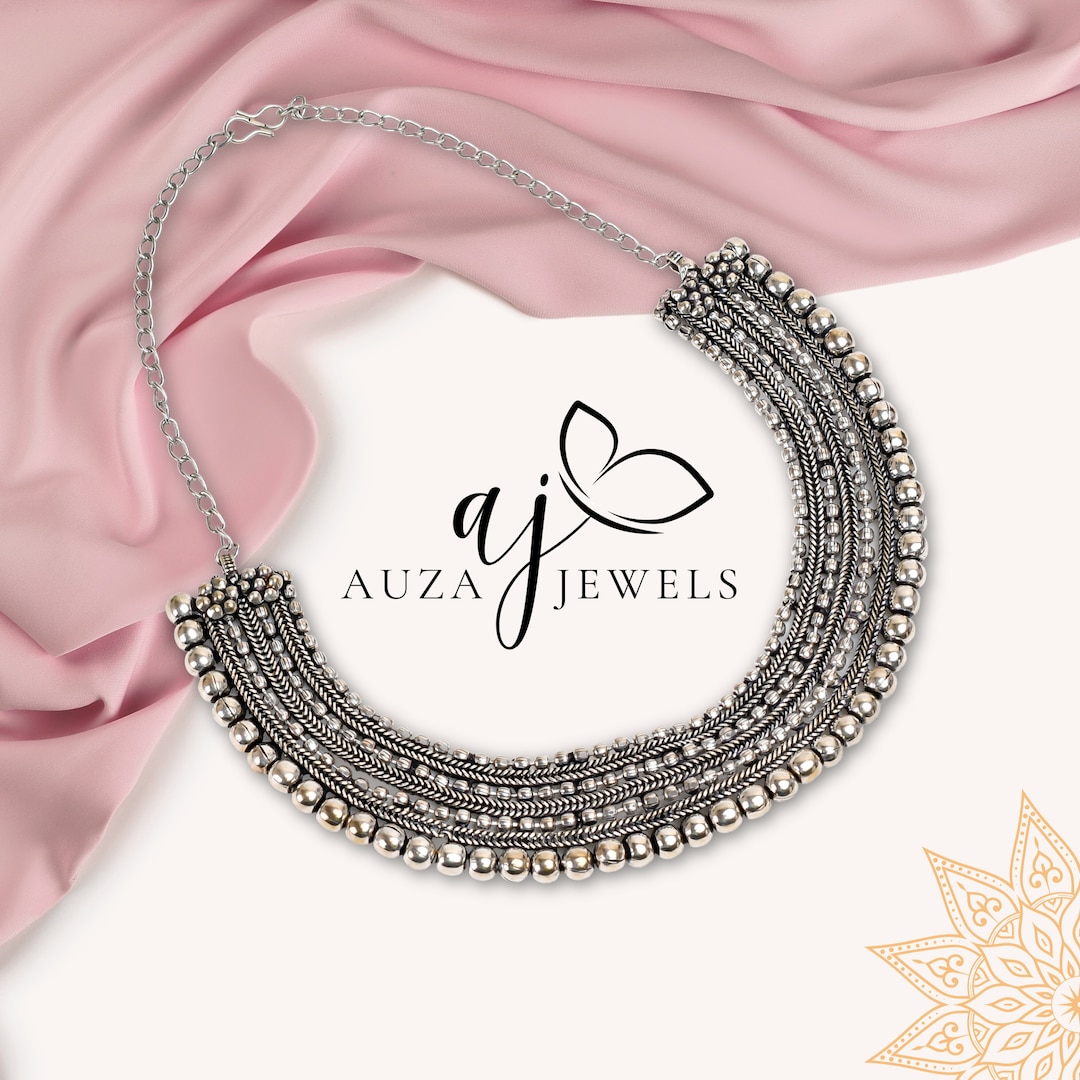 Antique Silver Oxidized Ethnic Indian Traditional Charm Necklace ...