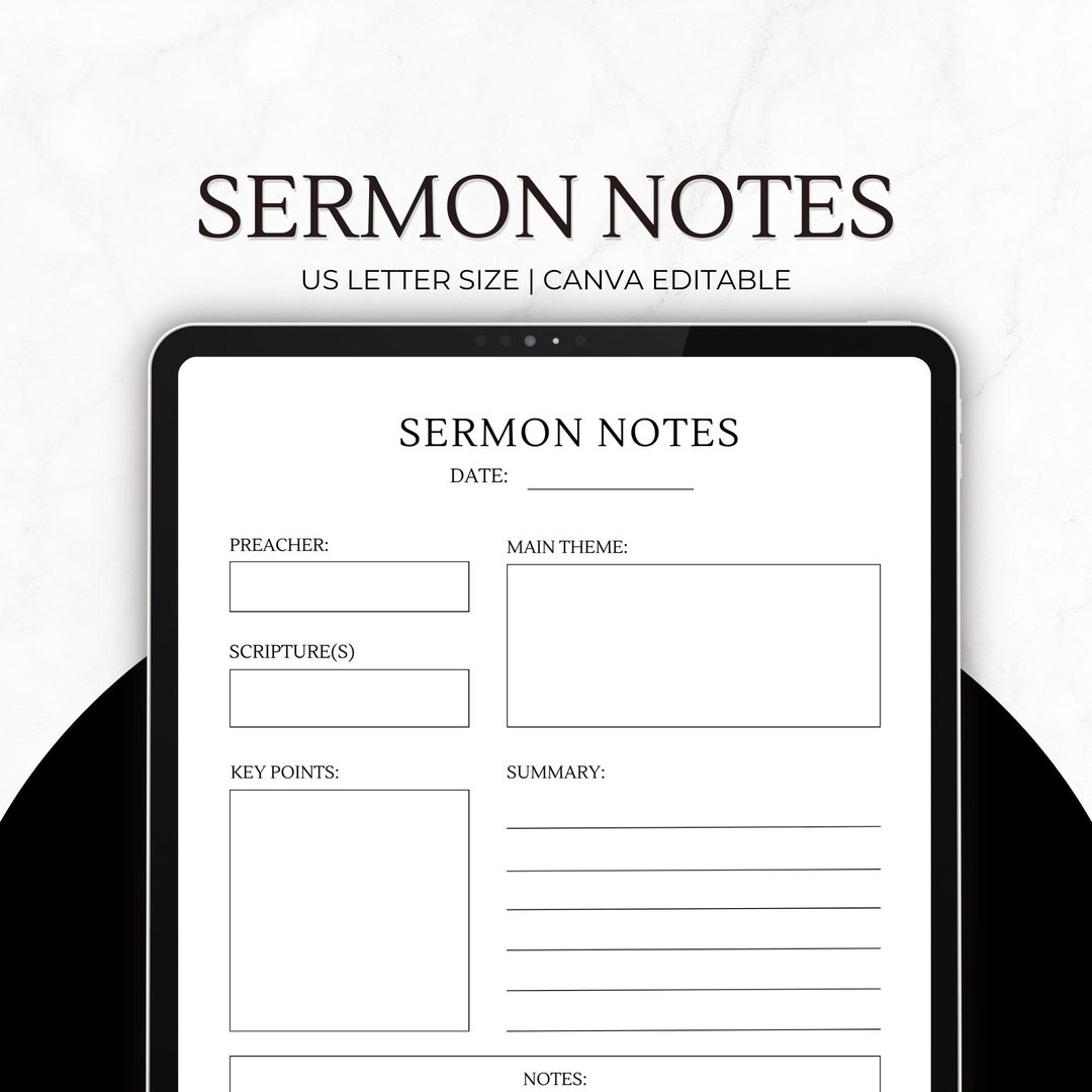 Sermon Notes Template: Printable Bible Study Journal (canva Editable ...
