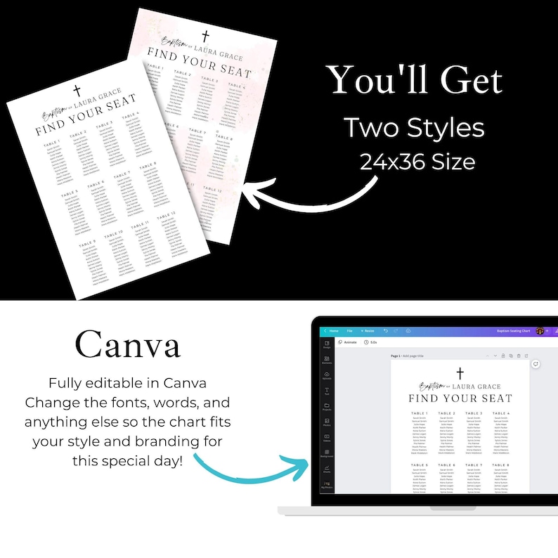Baptism Christening Seating Chart: Editable Pink Watercolor - Canva ...