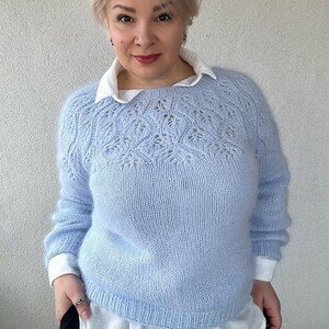 Blue Angora Sweater for Women, Angora Lace Sweater, Fluffy Knit for ...